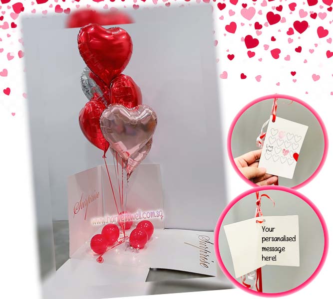 Customize Foil Heart Bouquet in Balloon Box : Free Balloon Delivery in ...