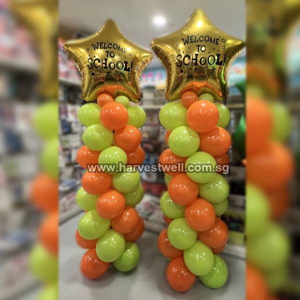 Spiral Balloon Column with Custom Print on Jumbo Foil Star Balloons ...